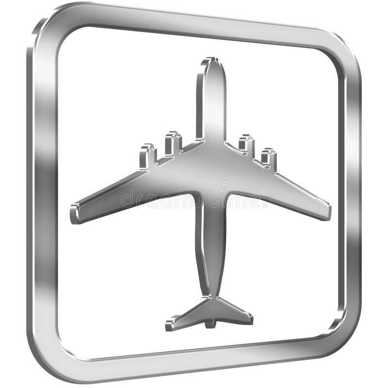 Airplane 3D Icon with Silver Metallic Effect Stock Illustration ...