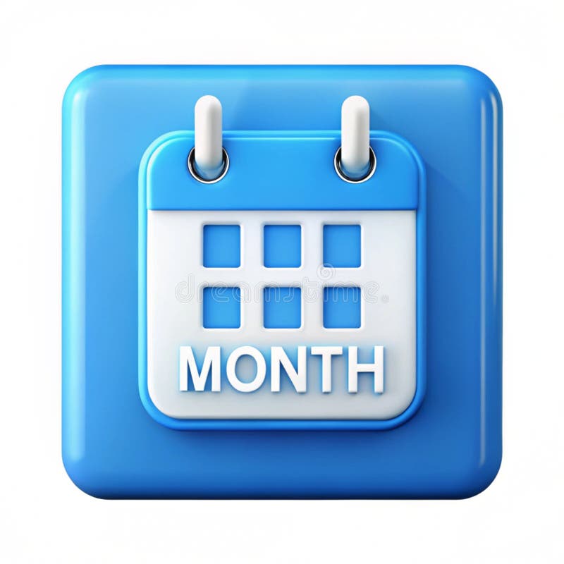 Blue Square Icon with Month Date 3D Icon on White Background Stock ...