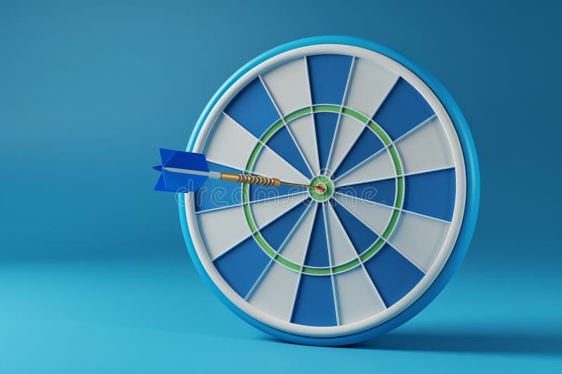 3D Icon of Blue and White Dartboard with an Arrow in Bullseye ...