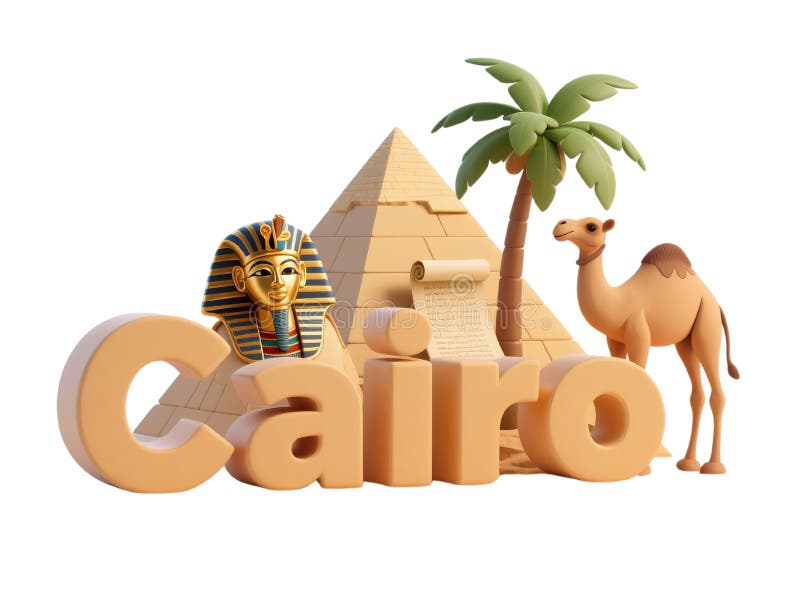 3D Icon of Cairo with Pyramid, Ancient Scroll, Golden Pharaoh Mask ...