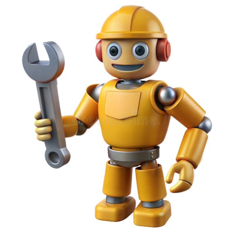 3D Icon of Construction Robot with Wrench Tool Isolated on White ...