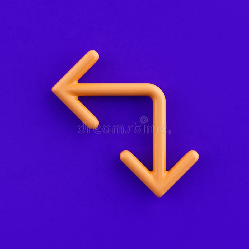3d Icon Corner Left Down, Outline Yellow Arrow Icon, Direction Symbol ...