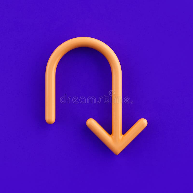 3d Icon Curved Arrow Down, Outline Yellow Arrow Icon, Direction Symbol ...
