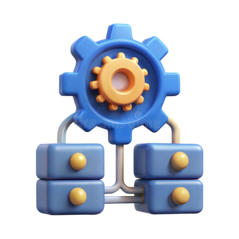 3D Icon of Data Cluster with Gears Isolated on White Background Stock ...