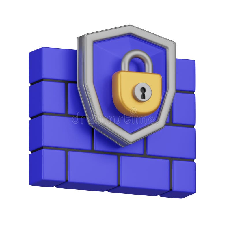 Secured Network Firewall with Padlock Shield 3D Icon Stock Photo ...