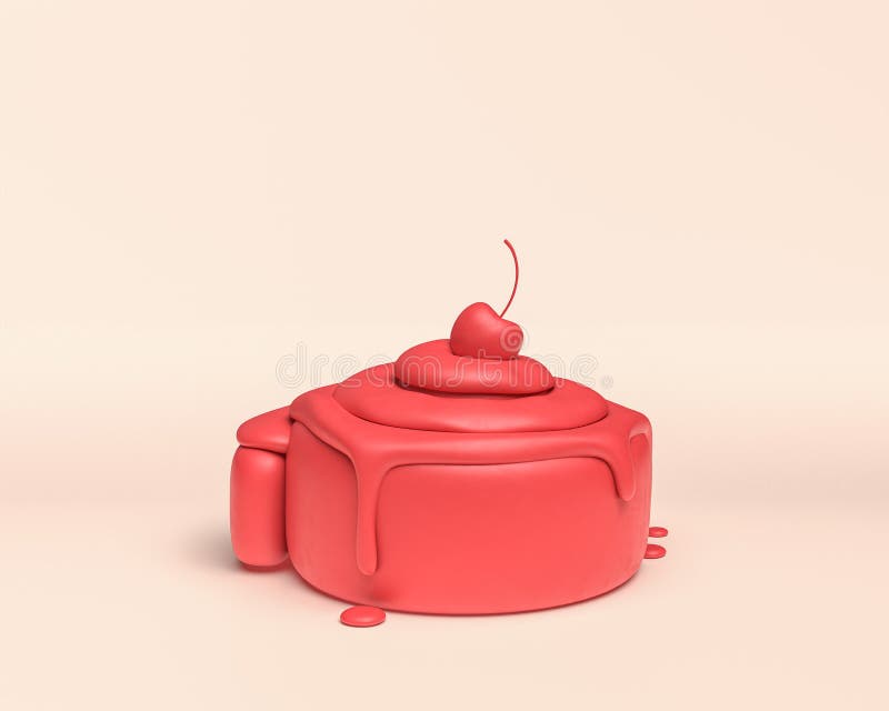 3d Icon Dessert, Monochrome Solid Red Color on Light Background ...