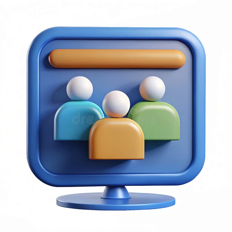3D Icon of Digital Team Collaboration on Blue Computer Screen with ...