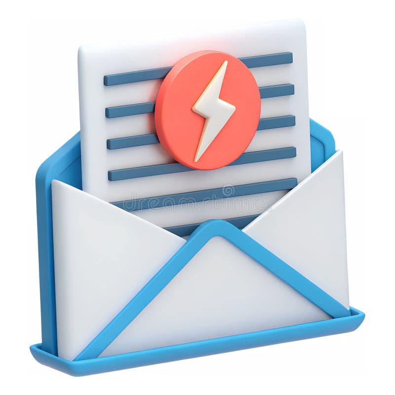 3D Icon, Direct Message an Envelope with a Lightning Bolt Stock ...