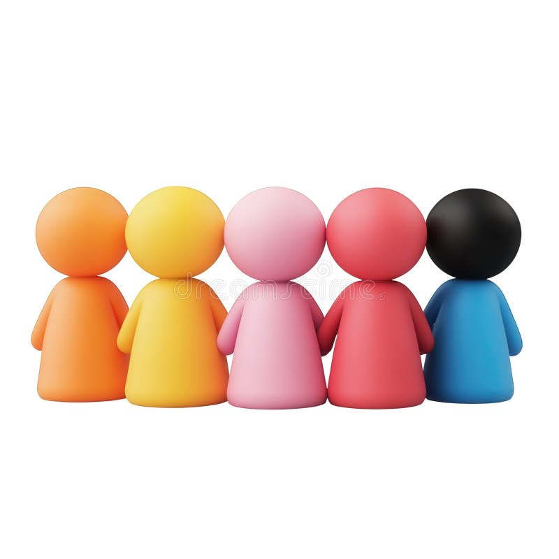 3d Icon Five Colorful Characters Holding Hands, Symbolizing Unity ...