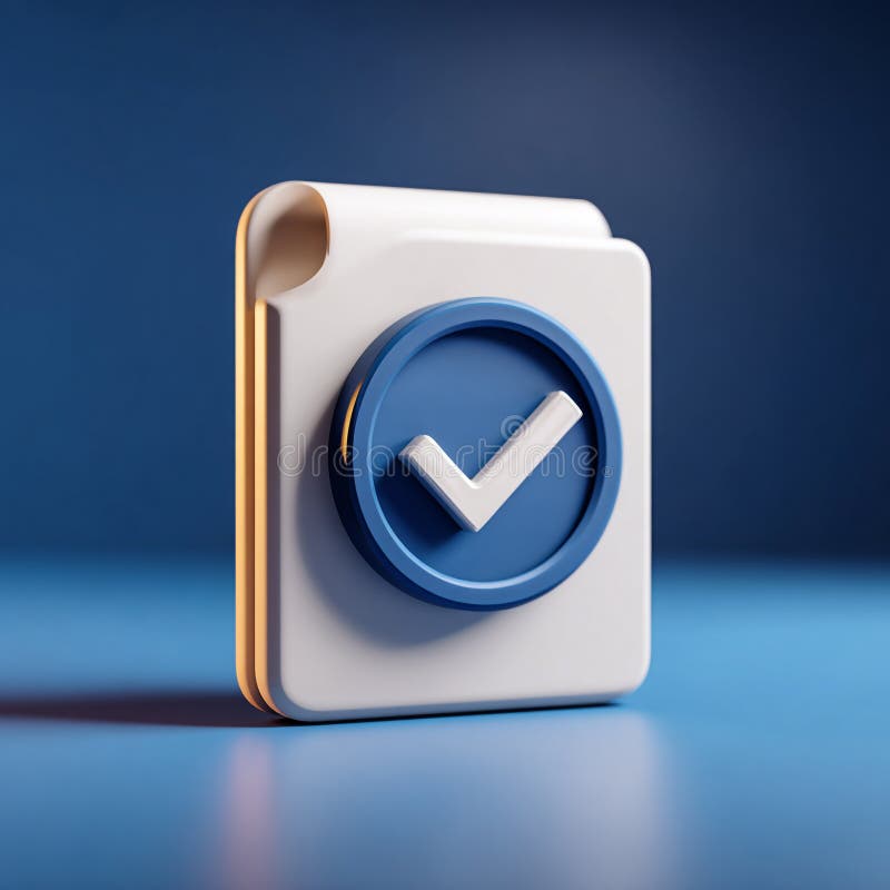 3d Icon of a Document with a Blue Checkmark and White Border Stock ...
