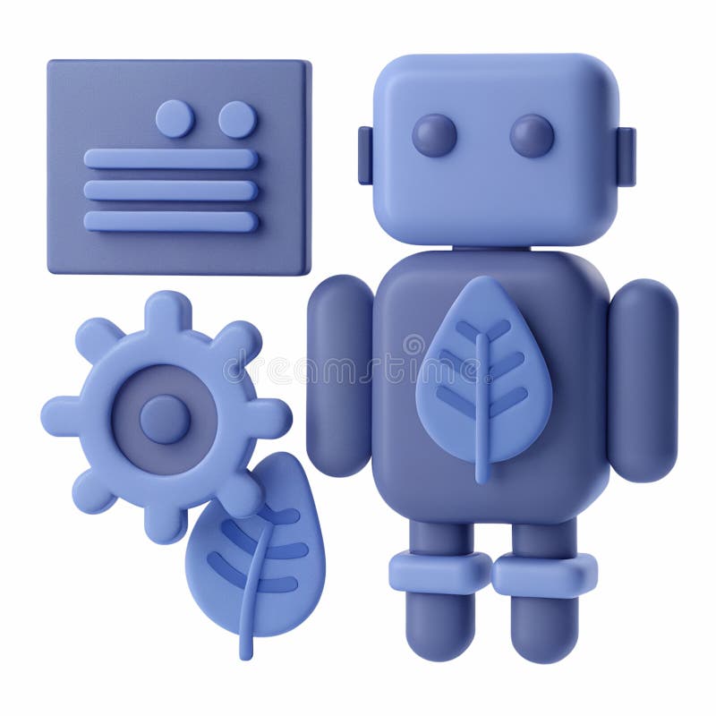 3D Icon, Eco-friendly Robot with Leaf and Gears Stock Image ...