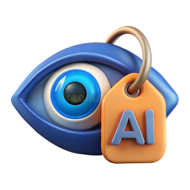 3D Icon of Eye Scanning Symbol with AI Tag Isolated on White Background ...