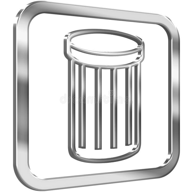 Trash Can 3D Icon with Silver Metallic Effect in a Square with Modern ...