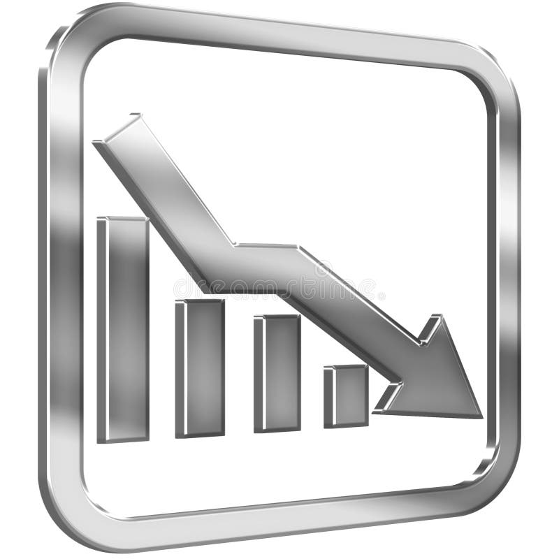 Negative Trend Graph 3D Icon with Silver Metallic Effect Stock ...