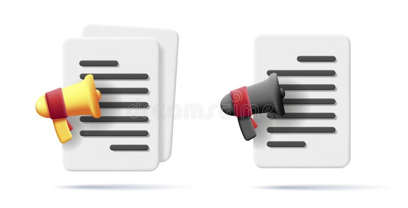 3d Icon of File Text Document with Loudspeaker Stock Vector ...