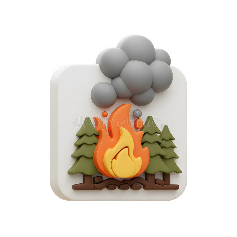 3D Icon of a Forest Fire with Smoke Stock Illustration - Illustration ...