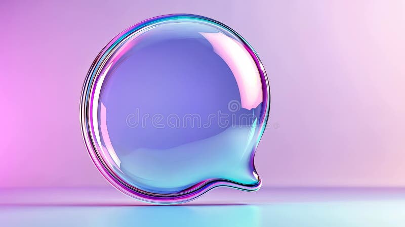 3d Icon of an a Glass Holographic Speech Abstract Bubble Floating Empty on White Background ...