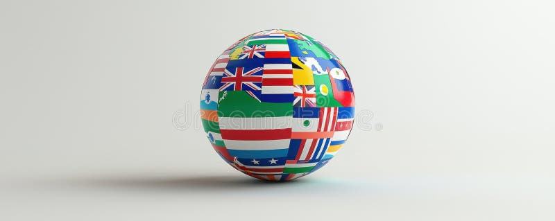 3D Icon of a Globe Featuring Diverse National Flags Representing Global ...