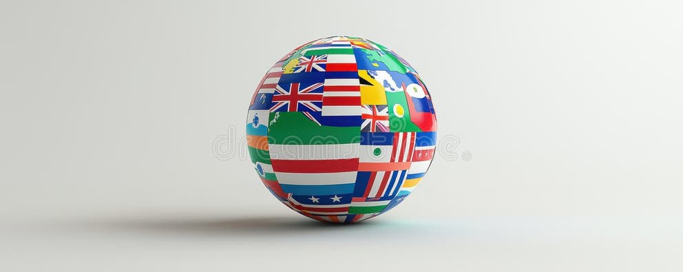 3D Icon of a Globe Featuring Diverse National Flags Representing Global ...