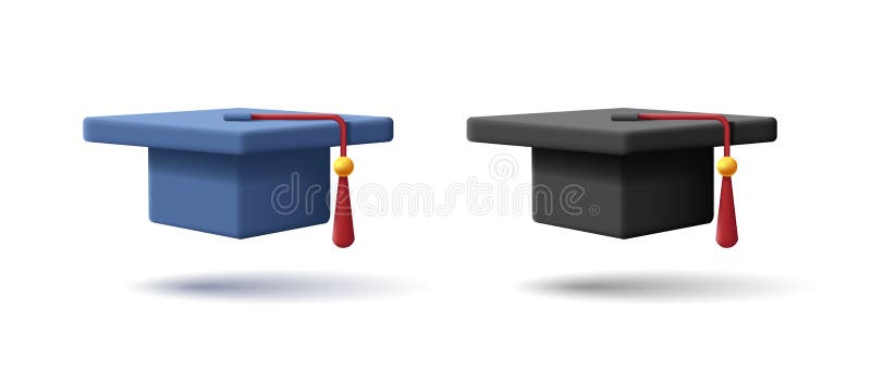 3d Icon of Graduation Cap in Blue and Black Colors Stock Vector ...