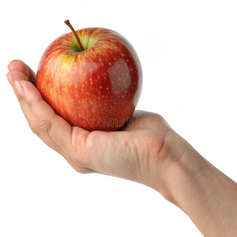 Hand with Apple 3D Icon Isolated on White Background Stock Illustration ...