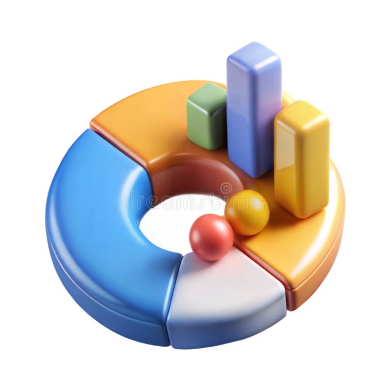 3D Icon of KPI and Data Visualization with Bar Graph and Donut Chart ...