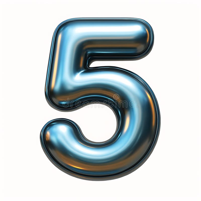 3D Icon of Metallic Number Five Isolated on White Background, a Shiny ...