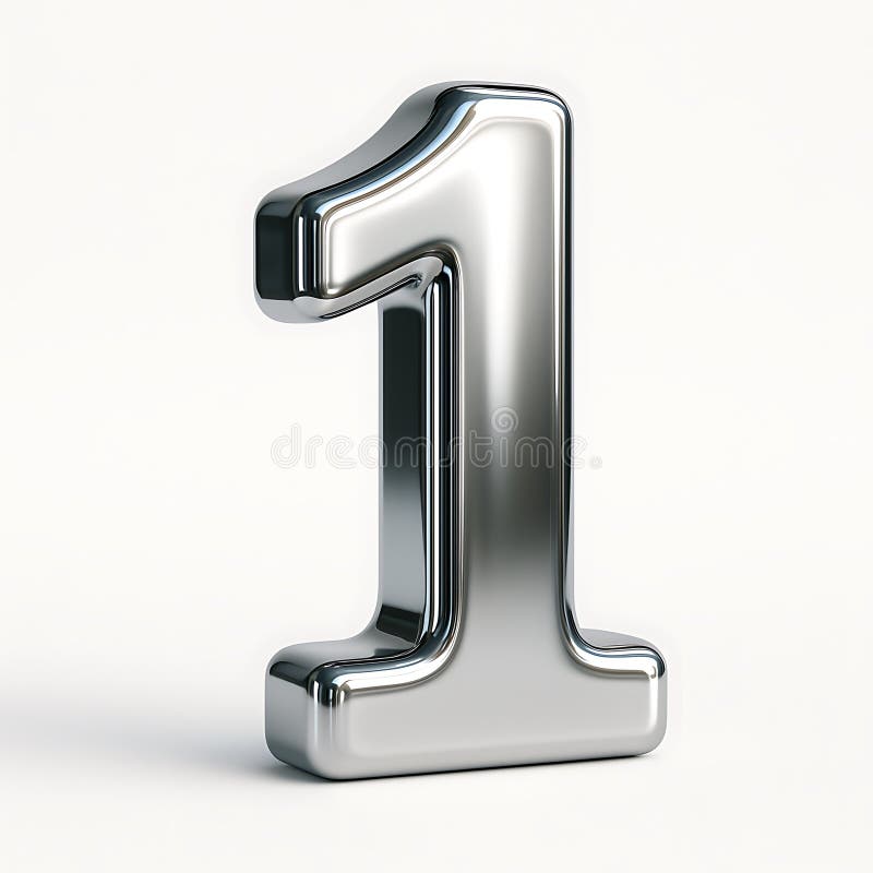 3D Icon of Metallic Number One Isolated on White Background, a Shiny ...