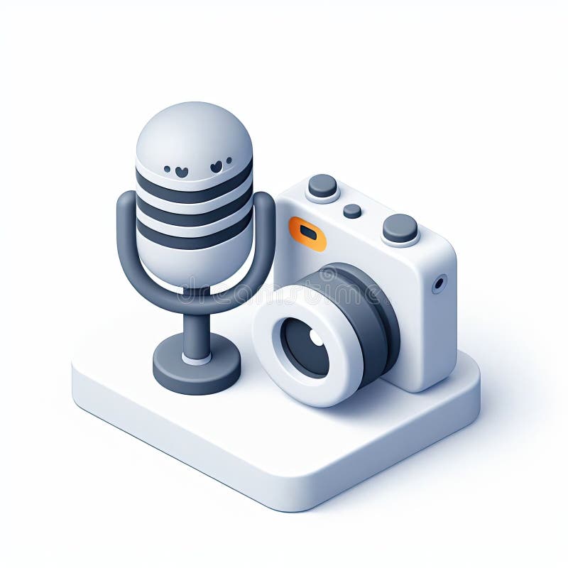 3D Icon of a Microphone and a Camera in Isometric Style on a White ...