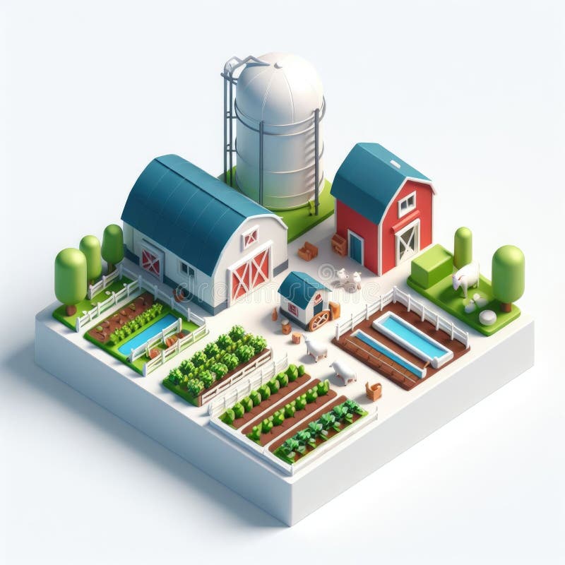 3D Icon of a Mini Farm in Isometric Style on a White Background Stock ...