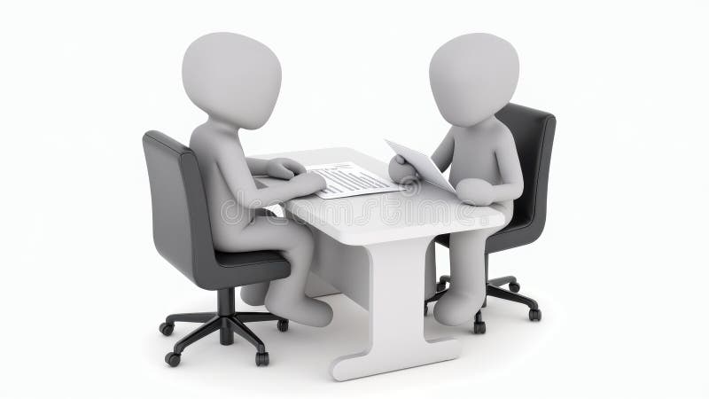 A 3D Icon of a Negotiation Table with Two Men and a Document, Neutral ...