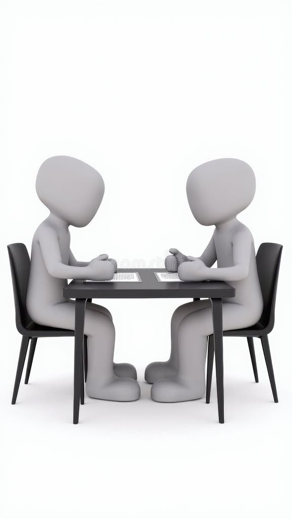 A 3D Icon of a Negotiation Table with Two Men and a Document, Neutral ...