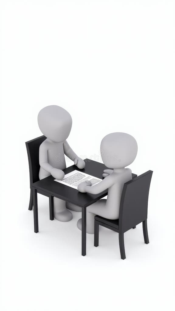 A 3D Icon of a Negotiation Table with Two Men and a Document, Neutral ...