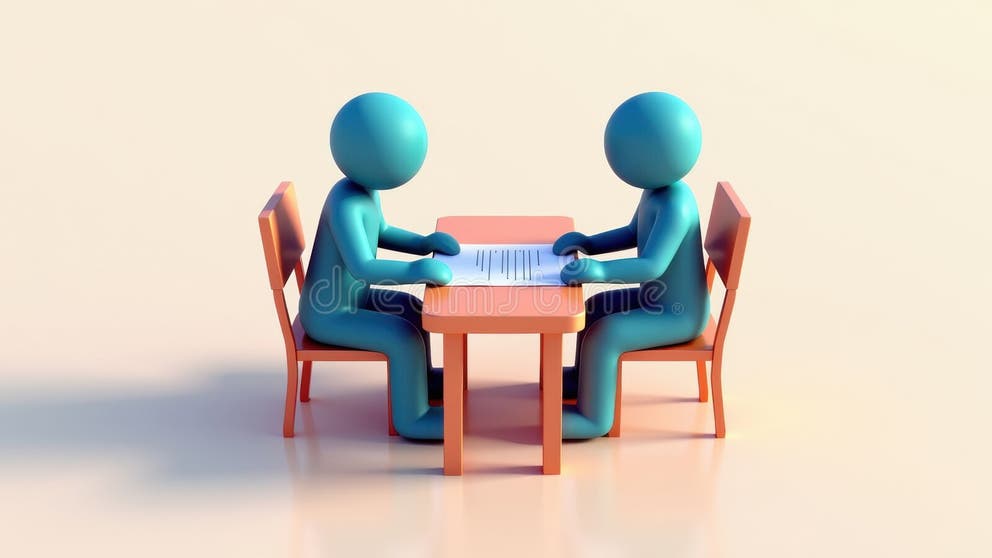 A 3D Icon of a Negotiation Table with Two Persons and a Document ...