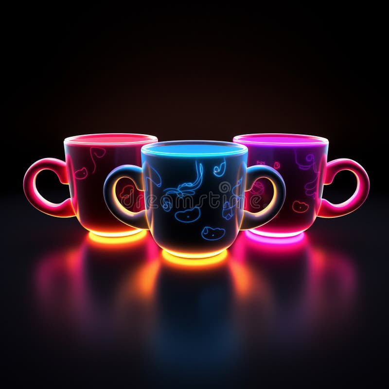 3D Icon of Neon Light Game Cups on Dark Background Generative AI Stock ...