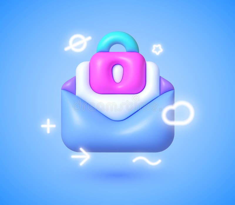 3d Icon Neon with Mail Secure for Web Design. Data Protection. Web ...