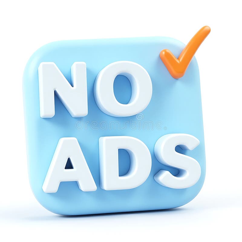 3D Icon of No Ads Sign Isolated on White Background with Orange Check ...