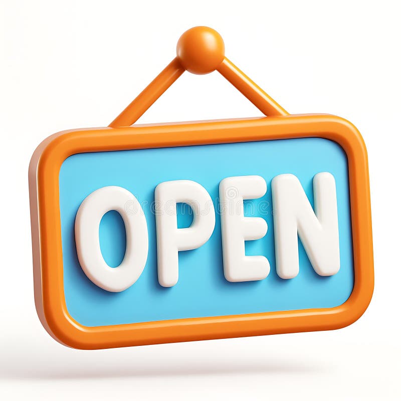 3D Icon of Open Sign Isolated on White Background with Orange Frame and ...