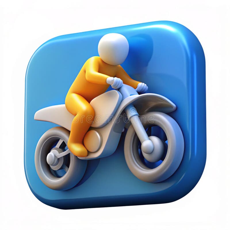 3D Icon of Orange Figure Riding Motorcycle on Blue Background for ...