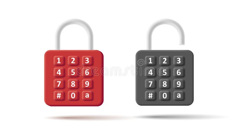 3d Icon of Padlock with Code Lock of Buttons with Numbers Combination ...