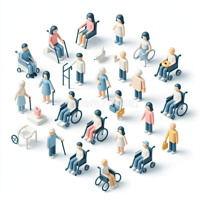 3D Icon of People with Different Disabilities in Isometric Style on a ...