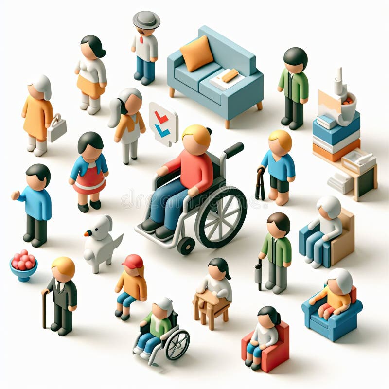 3D Icon of People with Different Disabilities in Isometric Style on a ...
