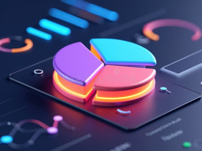 A 3D Icon of a Pie Chart with Glowing Segments in Corporate Colors ...