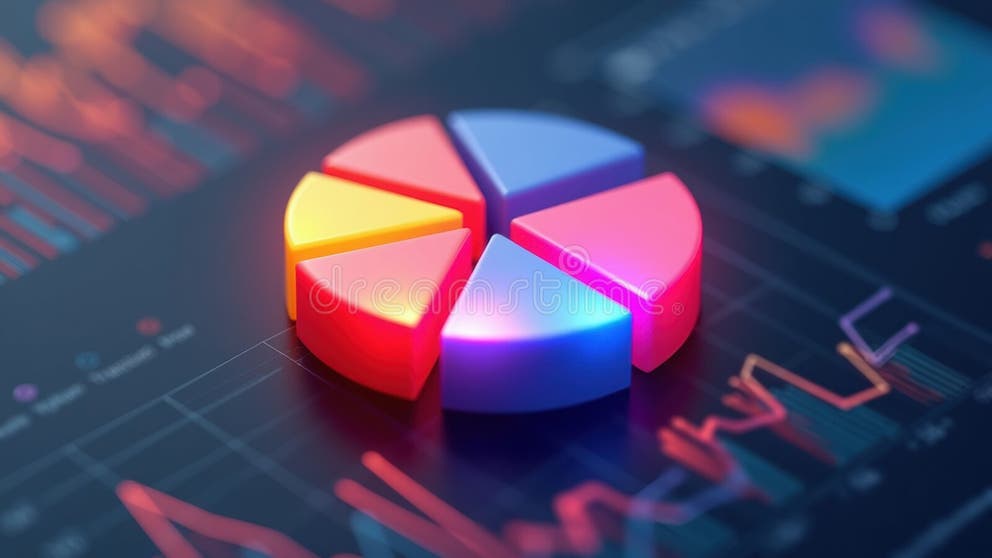 A 3D Icon of a Pie Chart with Glowing Segments in Corporate Colors ...