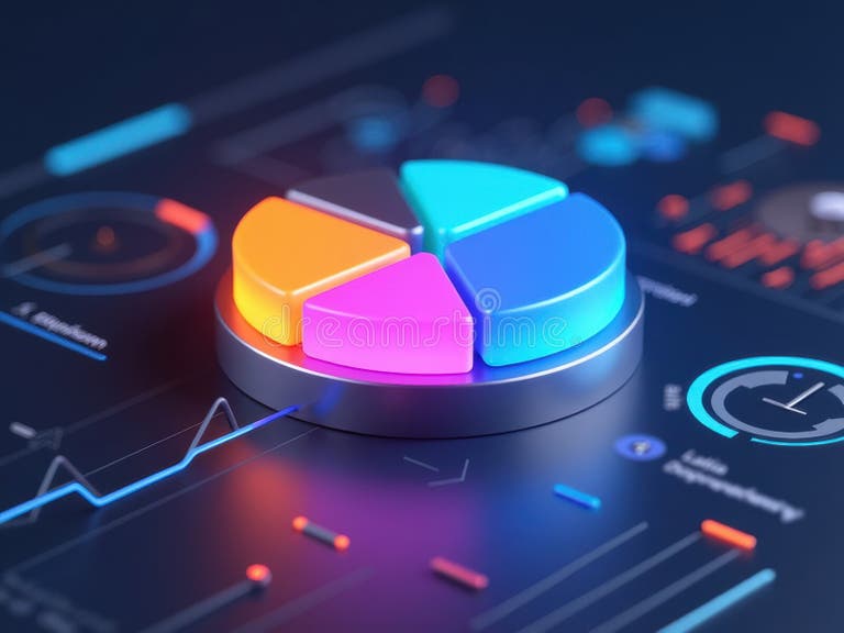 A 3D Icon of a Pie Chart with Glowing Segments in Corporate Colors ...