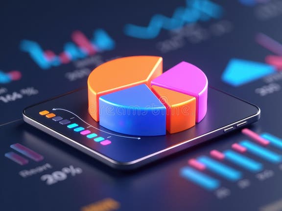 A 3D Icon of a Pie Chart with Glowing Segments in Corporate Colors ...