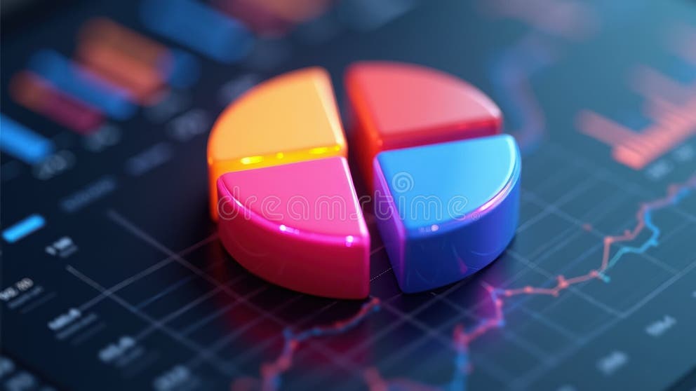 A 3D Icon of a Pie Chart with Glowing Segments in Corporate Colors ...