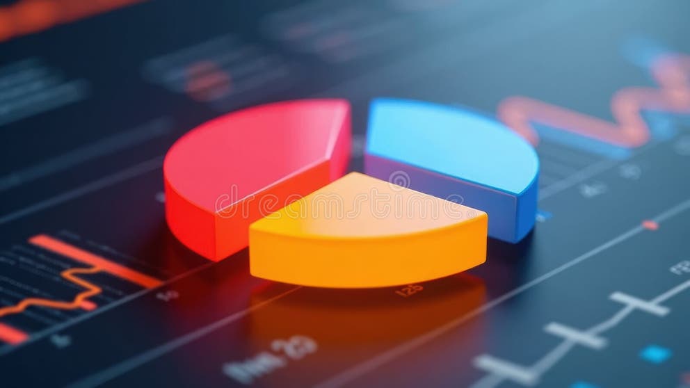 A 3D Icon of a Pie Chart with Glowing Segments in Corporate Colors ...
