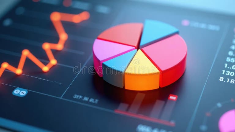 A 3D Icon of a Pie Chart with Glowing Segments in Corporate Colors ...