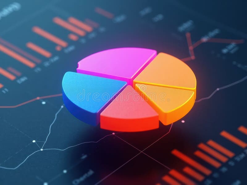 A 3D Icon of a Pie Chart with Glowing Segments in Corporate Colors ...